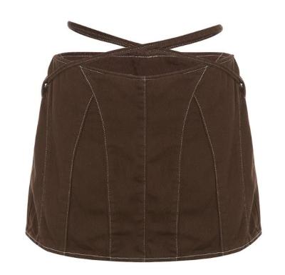 China Oem van het Denimbroekrokken van de Vrouwen van Kledingsfabrikanten Bruine Lace-Up Slanke het breed-Beenborrels Te koop