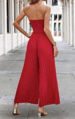 Cina Apparel Manufacturer For Small Business Smmer Women'S Strapless One Piece Backless Pressed Pleated Wide Leg Jumpsuit in vendita