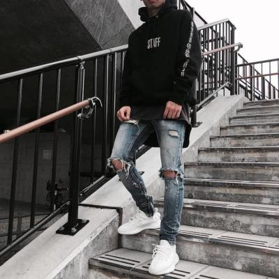 Cina La via del cotone dell'elastam ha strappato i pantaloni scarni più i jeans della carota del denim di dimensione in vendita