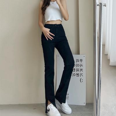 China 190GSM-200GSM Hoge taille slanke rechte jeans dames skinny stretch denim broek Te koop