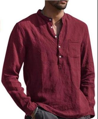 Cina Camicia di tela casuale della spiaggia del collo a V lungo delle maniche degli uomini in vendita