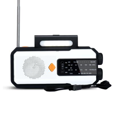 China Portable Emergency Solar Hand Crank AM/FM Weather Band Radio Flashlight 5000mAh Power Bank Built-in Speaker Plastic Survival for sale