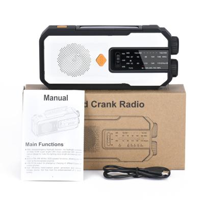 China FM AM NOAA Radio Power Bank LED Light Solar Charging Hand Crank Portable Outdoor Emergency IPX6 Waterproof Built-In Plastic for sale