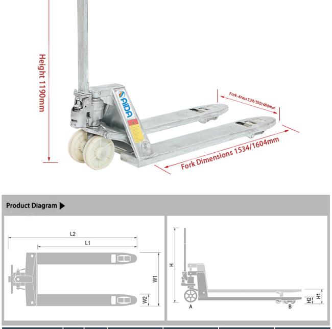 Cargo Transportation Manual Forklift Galvanized Hand Pallet Truck 3000kg Mhe