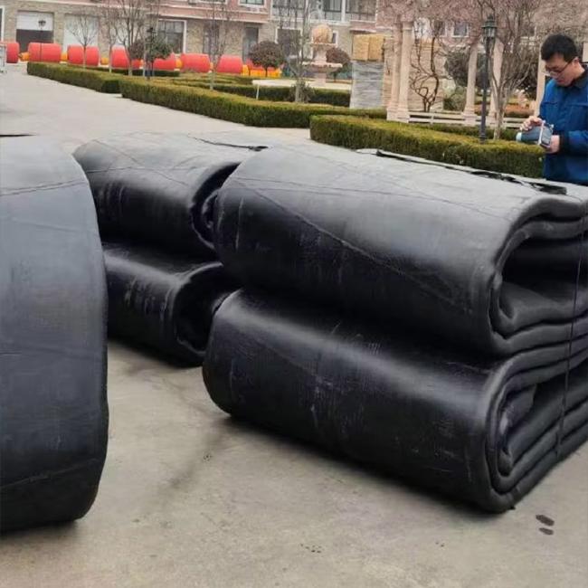 Multiple Marine Rubber Airbags supporting a large vessel