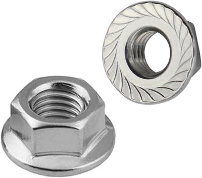 China DIN6923 Hex Head Flange Nut M10 M12 Stainless Steel Serrated Spin Lock Nuts Bright Finish for sale