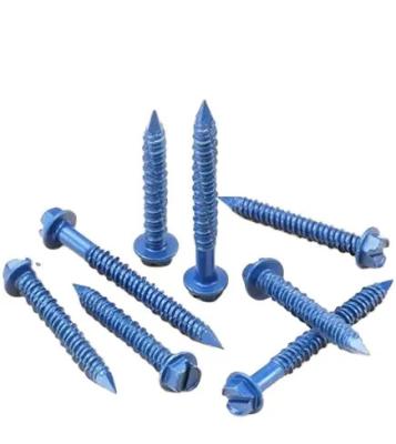 China Stainless Steel Blue Hex Head Slotted Concrete Screw With Full Threads High Strength for sale