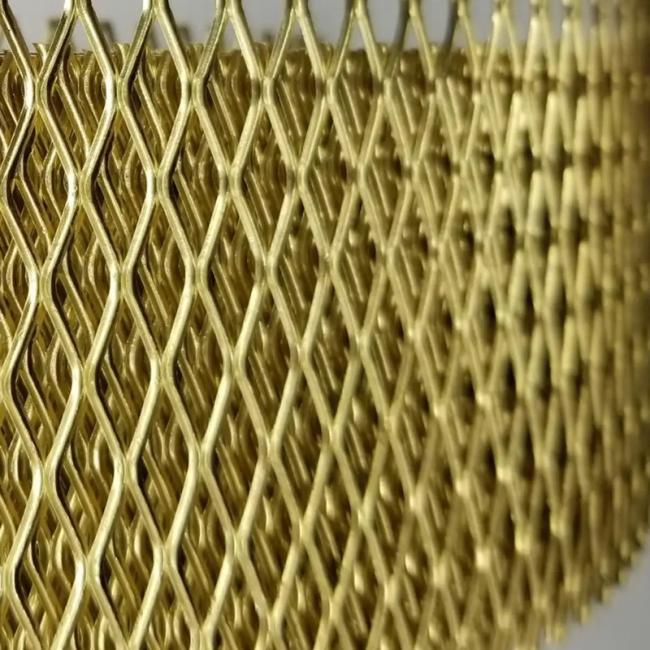 Expanded brass mesh sample showing material texture and structure