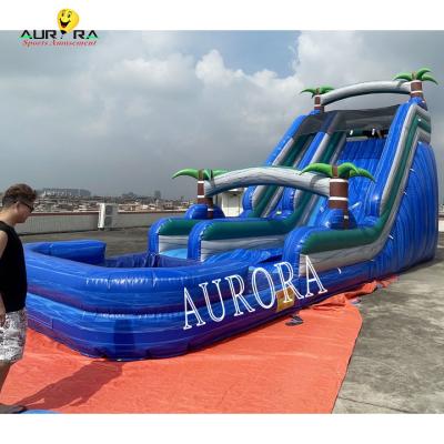 China Blue Dual Lane Inflatable Water Slide PVC Kids Backyard Inflatable Slide for sale