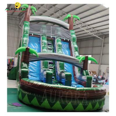 China Green Large Inflatable Water Slide Commercial Screamer Water Slide With Pool for sale