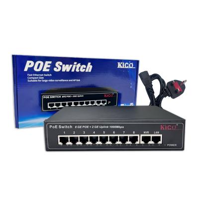 China Ethernet RJ45 POE Switch 8 POE + 2 Uplink 100Mbps Compact Size For Large Video Surveillance for sale