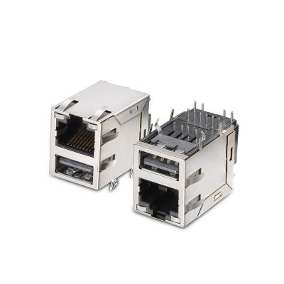 China DIP type USB+single socket RJ45 connector with shilder,lamp and filter for sale