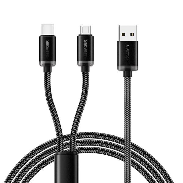Quality USB A To USB C 2 In 1 Micro Charging Cable 40W 1.2m ES-X60 Series for sale