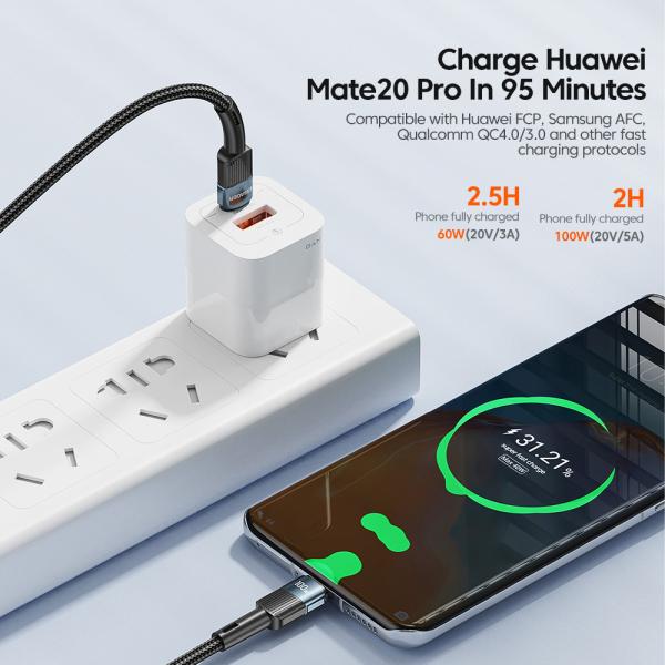 Quality Fast Charging USB C To C Data Cable Wired Braided 100W For Mobile Phone for sale
