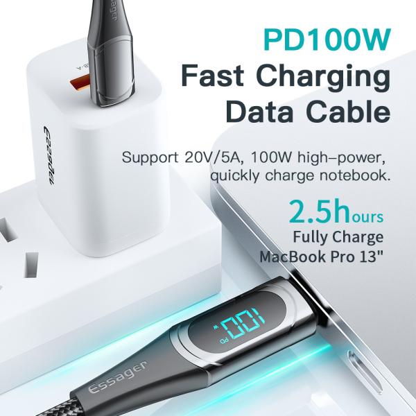 Quality Digital Display PD QC3.0 Type C To Type C USB Cable 20V/5A 100W For Mbk Xiaomi for sale
