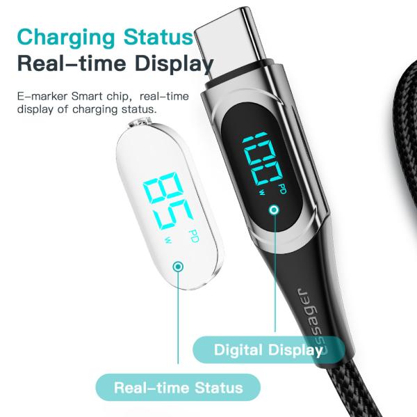 Quality LED Digital Display USB C To C Cable Quick Charge HD 100W OEM/ODM 1M 2M 3M 5A for sale