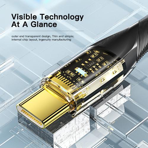 Quality Type C To C USB Charging Cable Transparent 480Mbps 60W 100W Phone Cable for sale