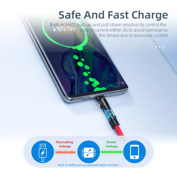 Quality Universal 180 Rotation Type C Charging Cable 3A Quick Charge 480Mbps/s Data for sale