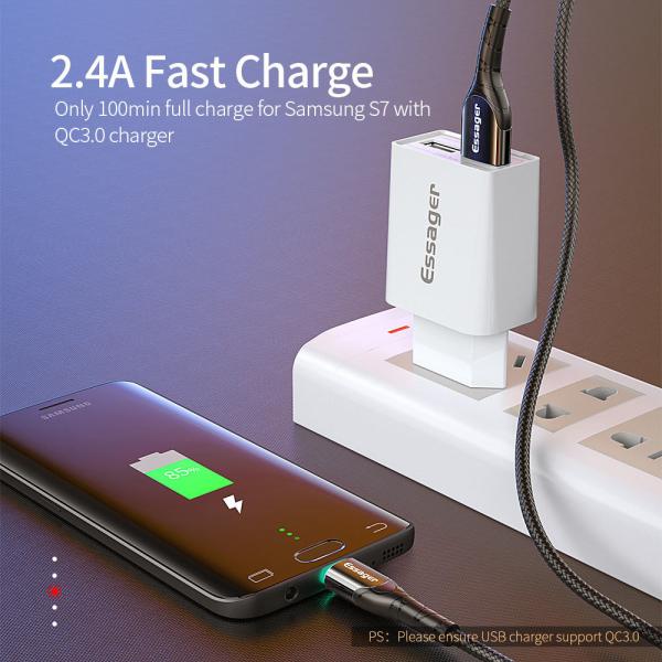 Quality Essager LED Fast Micro Data Cable 3A 0.5M 1M 2M 3M With Data Transfer for sale