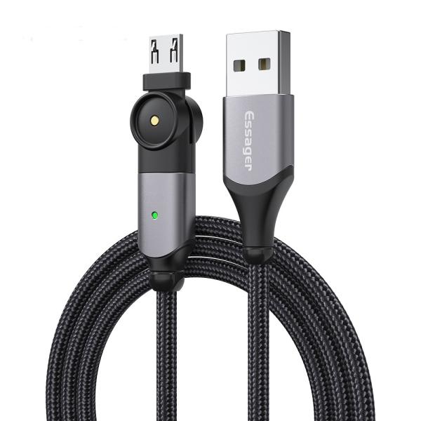 Quality 180 Rotate USB A To Micro B Cable Fast Charging LED Charger Data Cable for sale