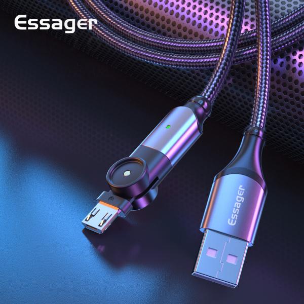 Quality 180 Rotate USB A To Micro B Cable Fast Charging LED Charger Data Cable for sale