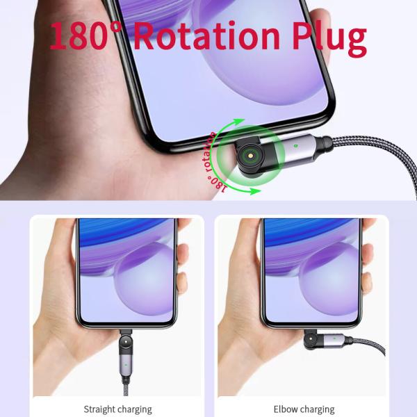 Quality 180 Rotate USB A To Micro B Cable Fast Charging LED Charger Data Cable for sale
