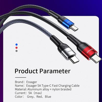 China Essager 5A Type C Snelle kabel 1M 2M Snelle oplaad USB 2.0 Gegevensoverdracht Type C kabel Te koop