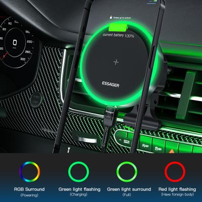Cina Essager 2022 Ferris Wheel 15W Ricarica wireless RGB Ambient Light 360 Rotational Car Charger Holder per auto in vendita