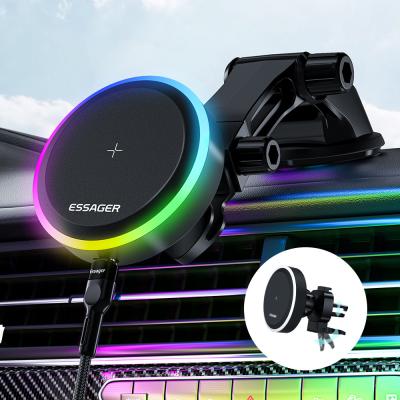 Cina Essager 2022 Ferris Wheel 15W Ricarica wireless RGB Ambient Light 360 Rotational Car Charger Holder per auto in vendita