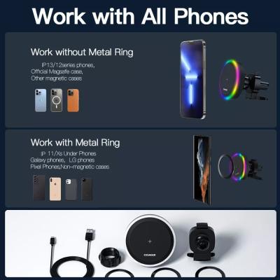 Cina Essager 2022 Ferris Wheel 15W Ricarica wireless RGB Ambient Light 360 Rotational Car Charger Holder per auto in vendita