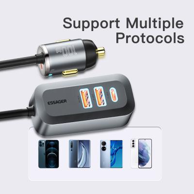 China Essager 2022 Doution Car Charger 1.5m Extension Cable 2C2A 100W Car Charger For Huawei Xiaomi Mobile Phone for sale