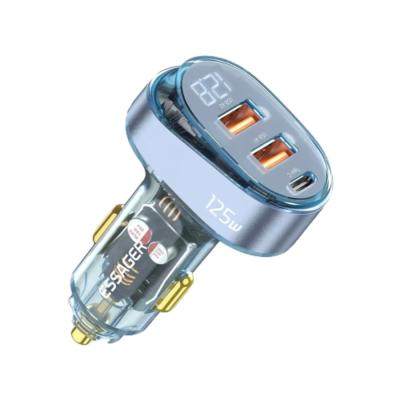 China Official Store Digital Display Car Chargers 125W Transparent with 1 Type-C 2 USB-A for sale