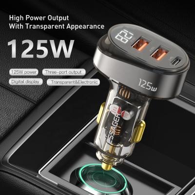 China Official Store Digital Display Car Chargers 125W Transparent with 1 Type-C 2 USB-A for sale