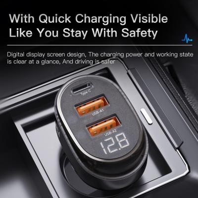 China Official Store Digital Display Car Chargers 125W Transparent with 1 Type-C 2 USB-A for sale