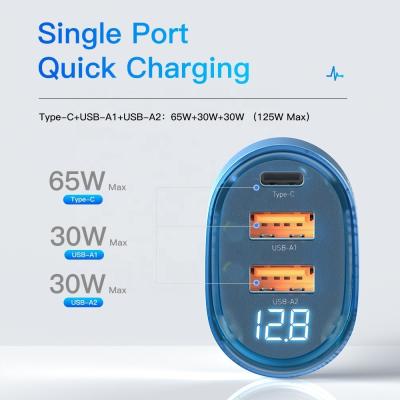 China Official Store Digital Display Car Chargers 125W Transparent with 1 Type-C 2 USB-A for sale
