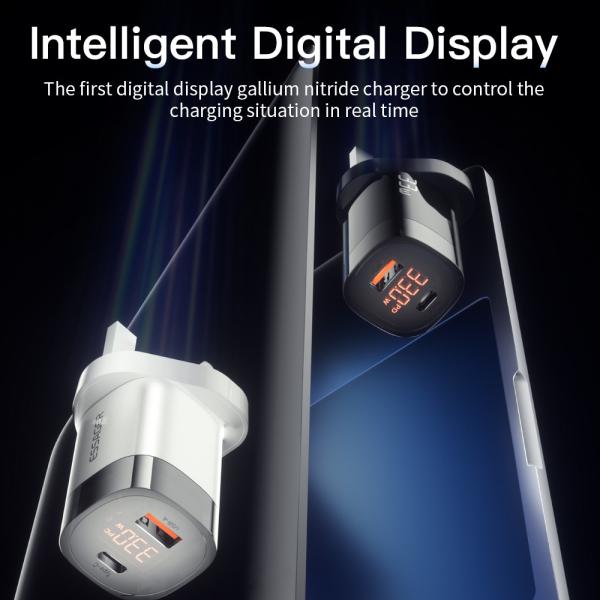 Quality GaN EU US UK Port Digital Display Travel Power Phone Charger Fast Charging 33W for sale
