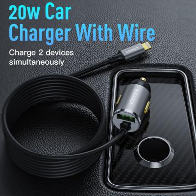 China Essager 2022 Little Bee MIni Small PD20W Grey Car Charger With 1.5m Cable for sale