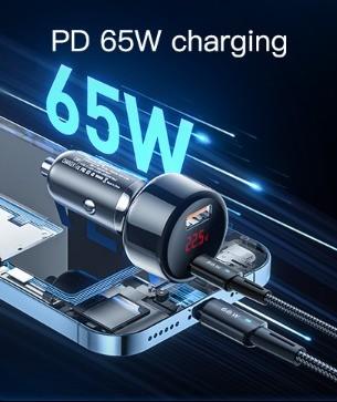 China Essager 2022 Torch Phone Charging Fast Charge Dual 2 Port Usb Type C Pd Qc 3.0 Mini Adapter 65W Car Charger for sale