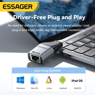 Κίνα ESSAGER ES-OTG22 σειράς τύπου C USB C σε Ethernet προσαρμογέα 100 1000 Mbps προς πώληση