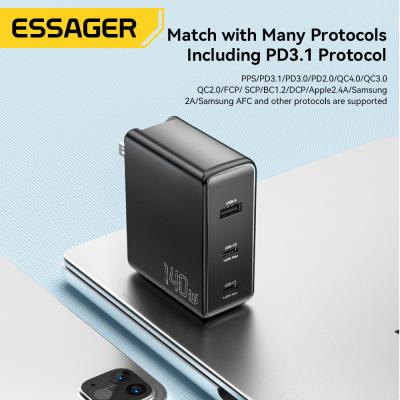 China Mobile Phone GaN Chargers 140W With 3 Ports In 1 USB A 2 Type C PST-140C2A-LB-GAN Series for sale