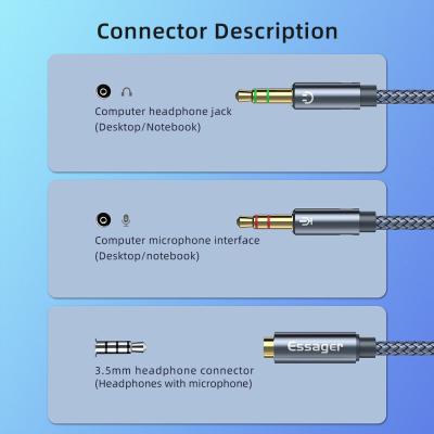 China 2 em 1 cabos de áudio de 3,5 mm suportando fones de ouvido microfone alto-falante à venda