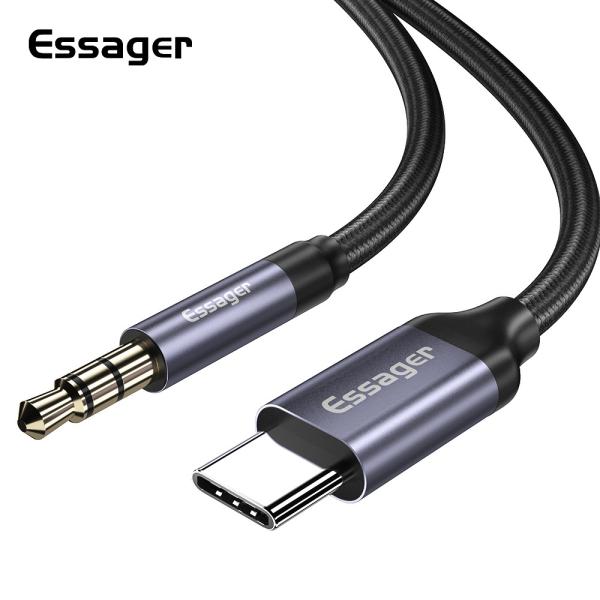 Quality HiFi Sound Type-c To 3.5mm Male Audio Aux Cable Grey 1m For Type C Devices for sale