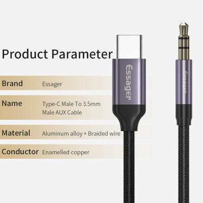 Китай HiFi Sound Type-c To 3.5mm Male Audio Aux Cable Grey 1m Для устройств типа C продается