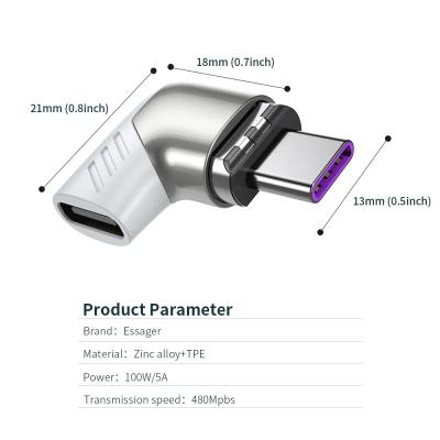 Cina Essager 2022 Adaptore magnetico a 7 giri a gomito a forma di L Disegno nero bianco 100W 5A in vendita