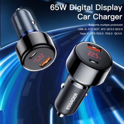 China Torch Intelligent Digital Display Car Chargers USB A Type C PD QC 3.0 65W Fast Car Charging for sale