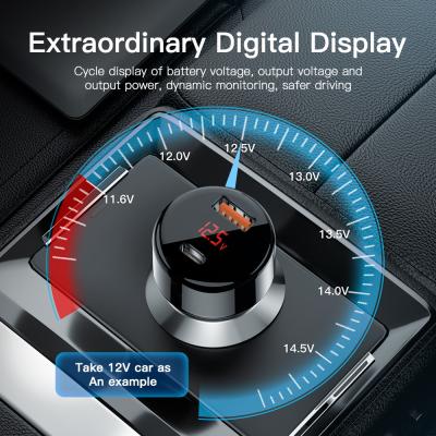 China Torch Intelligent Digital Display Car Chargers USB A Type C PD QC 3.0 65W Fast Car Charging for sale