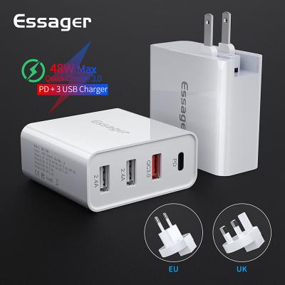 Cina Essager 2021 Earl Essager di alta qualità 48W PD caricabatterie 4 porte caricabatterie a parete QC3.0 caricabatterie a parete UK US Adapter in vendita