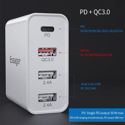 Cina Essager 2021 Earl Essager di alta qualità 48W PD caricabatterie 4 porte caricabatterie a parete QC3.0 caricabatterie a parete UK US Adapter in vendita