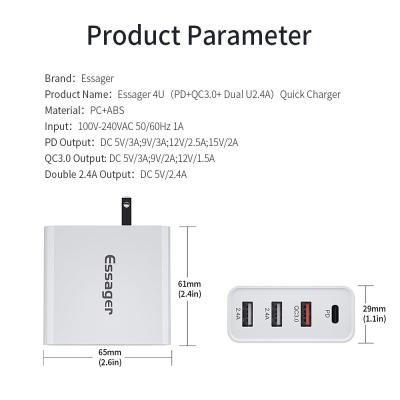 Cina Essager 2021 Earl 4 porte PD QC3.0 doppia 2.4A porte 48W 30W PD caricabatterie per telefono in vendita