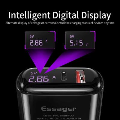 China Essager 2021 Shining LED Display 3A Fast Charger USB Type Charger Cable USB PD QC3.0 Mobiele telefoonoplader Te koop
